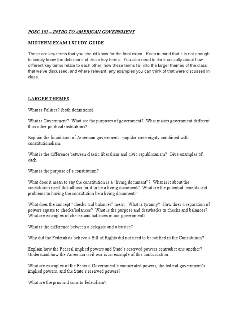Intro to American Government Guide | PDF | Federalism | Federal ...