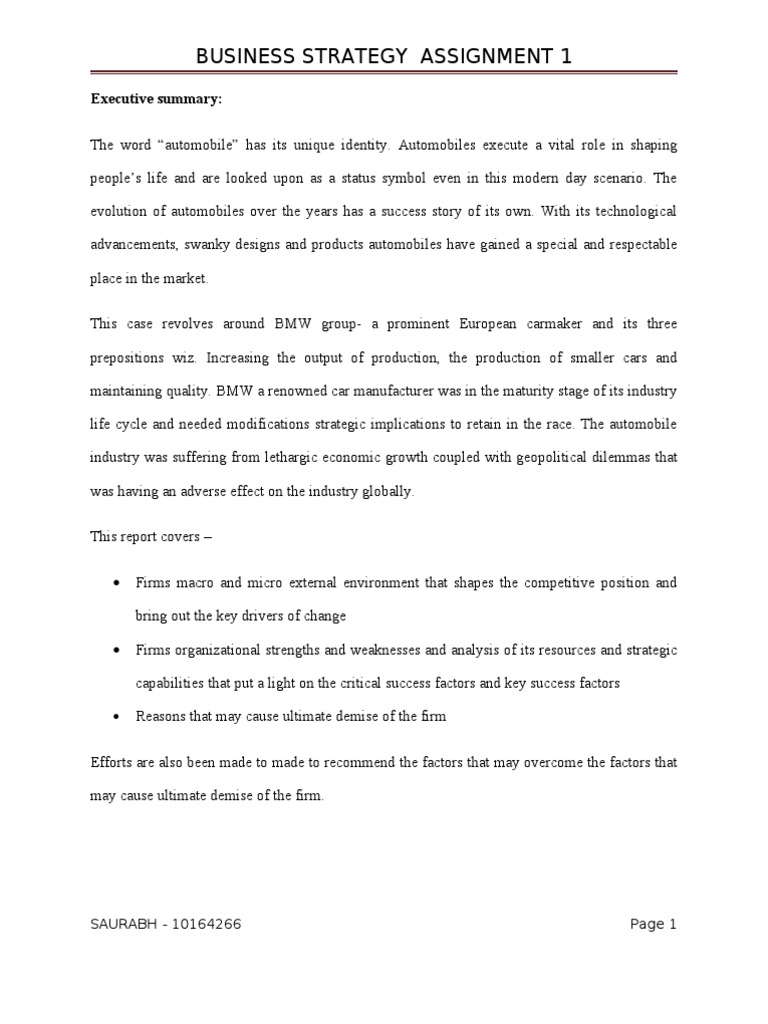 Business Strategy Assignment Summary | PDF | Competition | Strategic ...