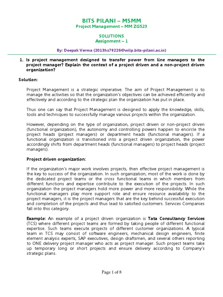 Solutions - Mmgz523 Assignment 1 - BITS PILANI MSMM | PDF | Project ...