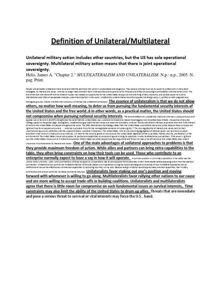 Def of UnilatMultilat | PDF | Multilateralism | National Security