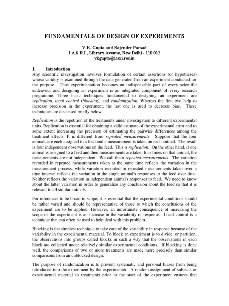 9-Fundamentals of Designsf | PDF | Experiment | Design Of Experiments