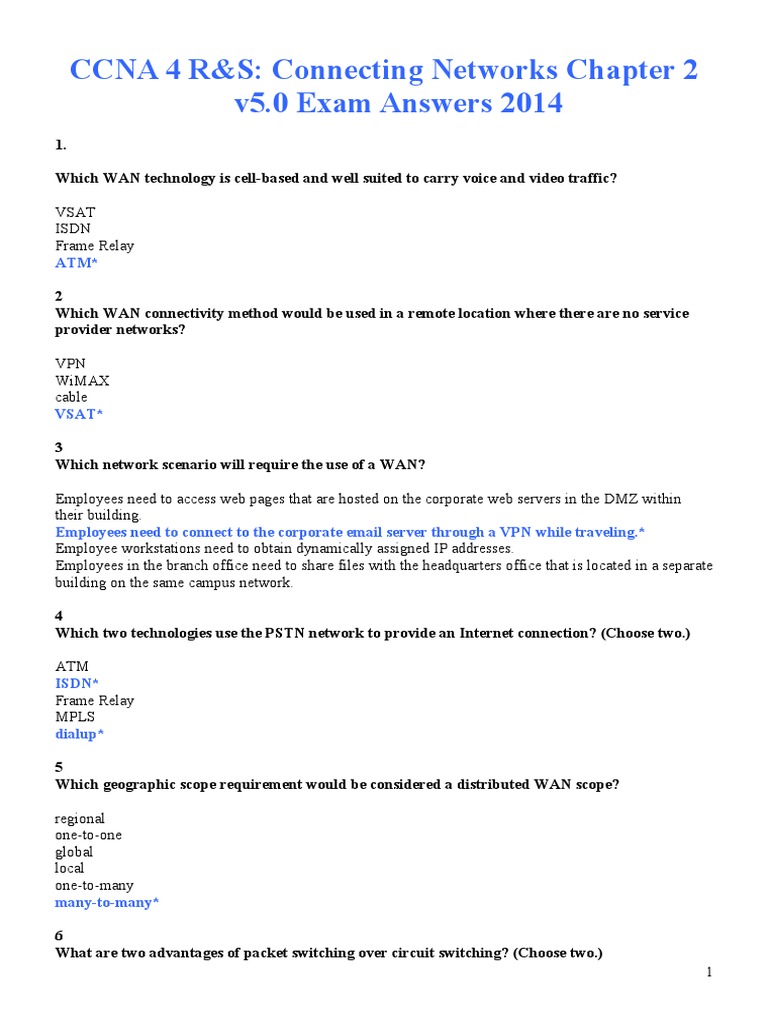 Connecting Networks Chapter 2 v5.0 Exam Answers 2014 | PDF | Internet Protocols | Computer ...