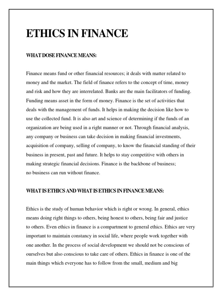 Ethics in Finance: What Dose Finance Means | PDF | Financial Adviser ...