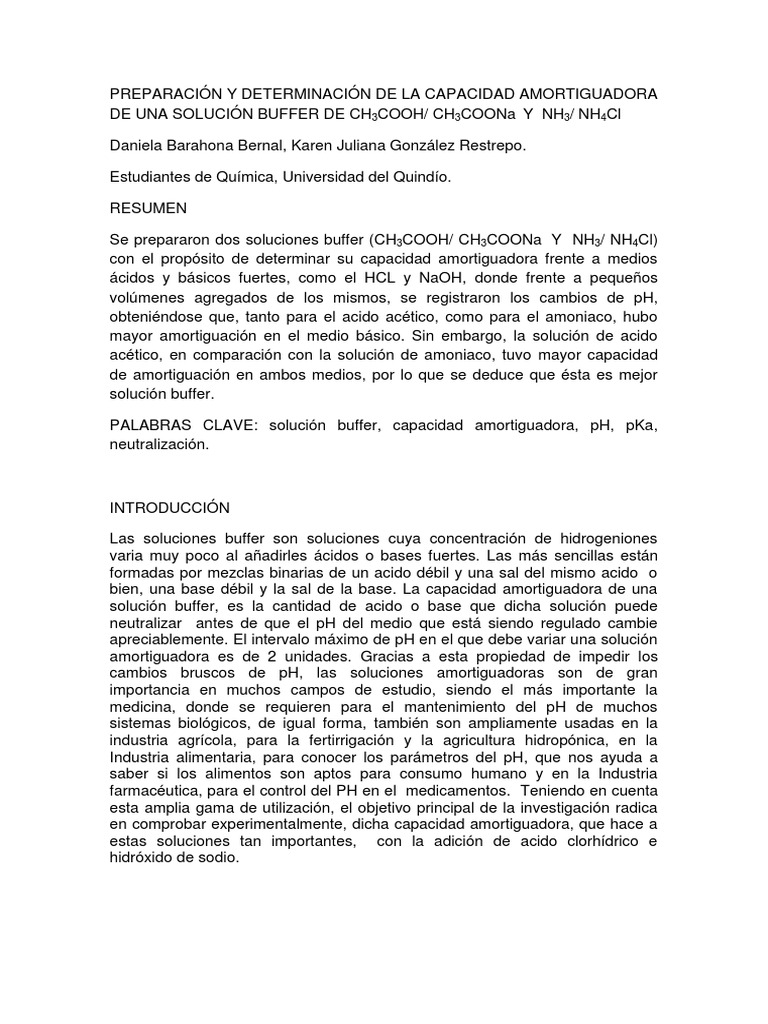 Informe Buffer | PDF | Solución tampón | Ph