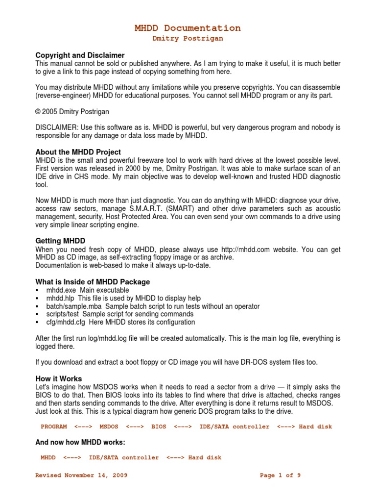 MHDD Manual | PDF | Bios | Booting