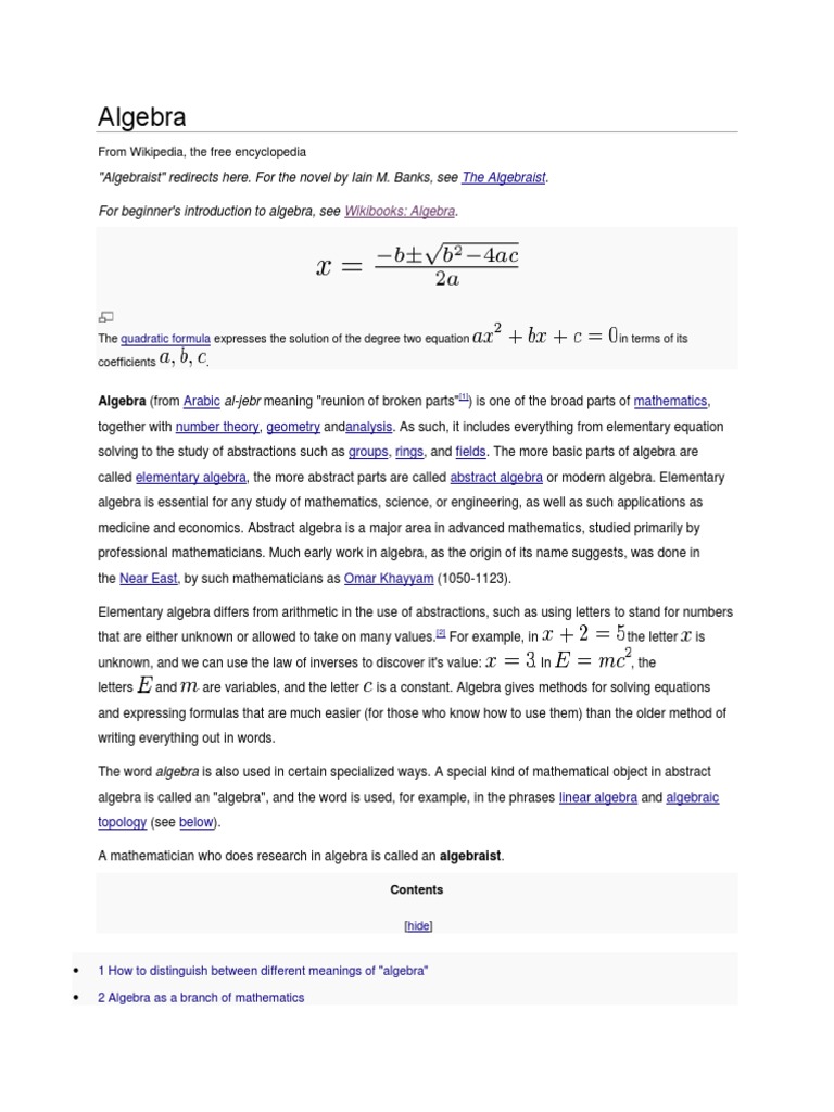 Algebra: "Algebraist" Redirects Here. For The Novel by Iain M. Banks ...