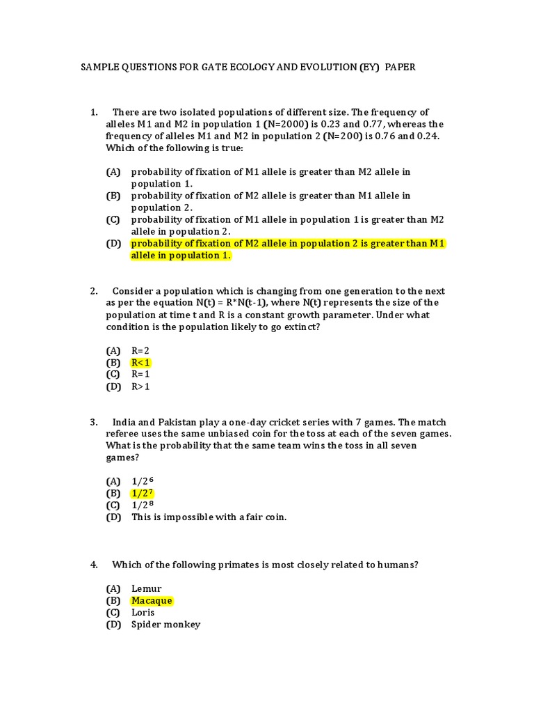 GATE - EY Model Paper | PDF