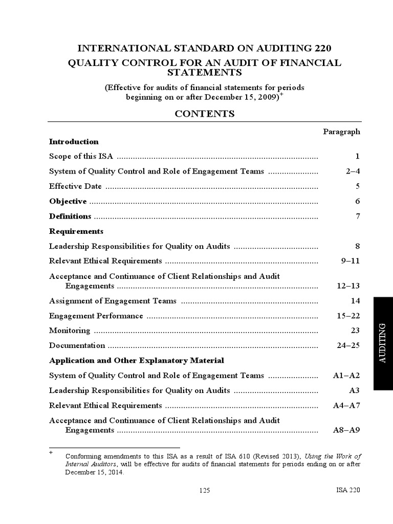 Isa 220 | PDF | Auditor's Report | Audit