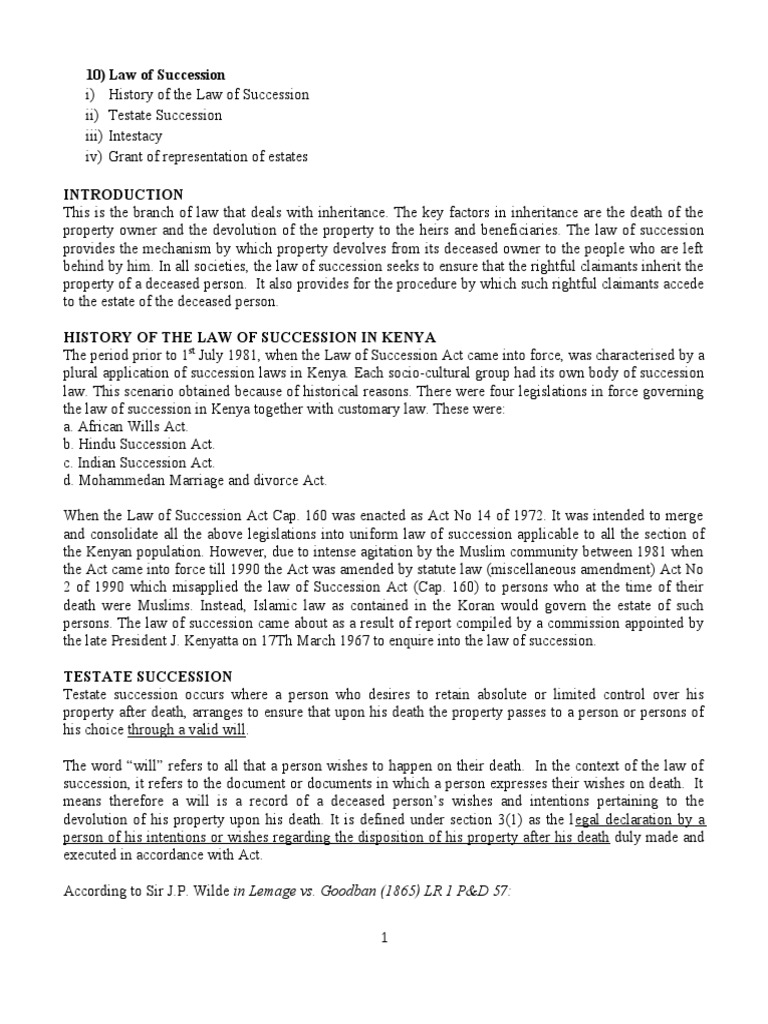 Law of Succession | PDF | Will And Testament | Intestacy