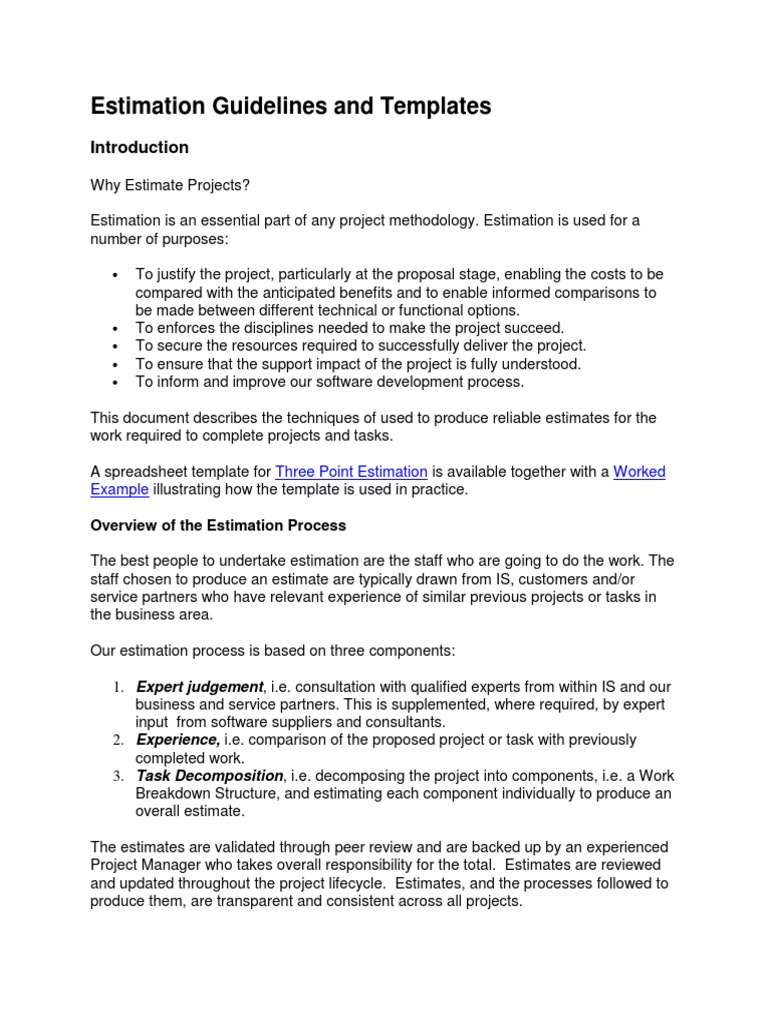 Estimation Guidelines and Templates | PDF | Standard Deviation ...