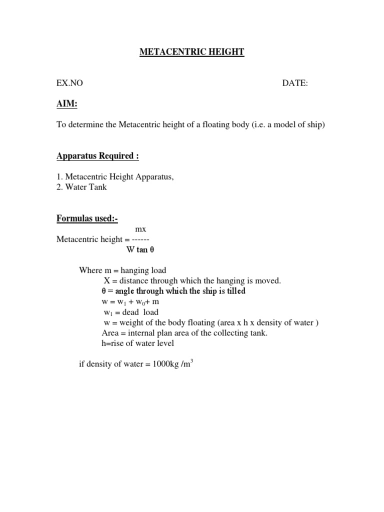Determining the Metacentric Height of a Ship Model Through ...