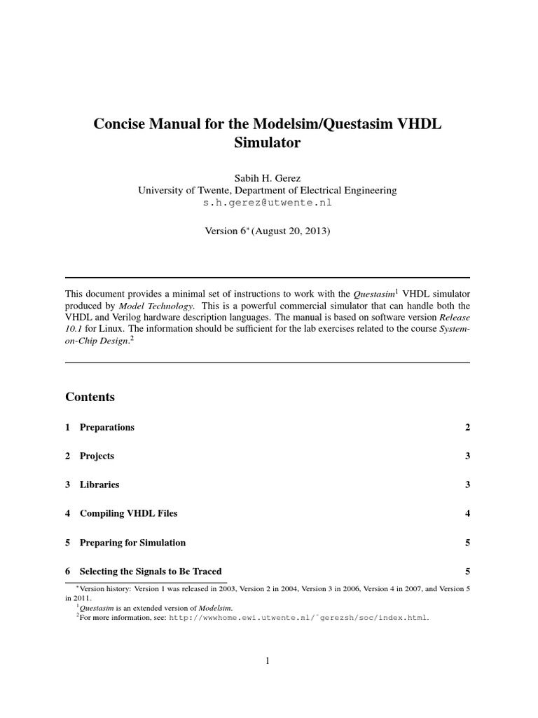 Concise Manual For The Modelsim/Questasim VHDL Simulator | PDF | Library (Computing) | Vhdl