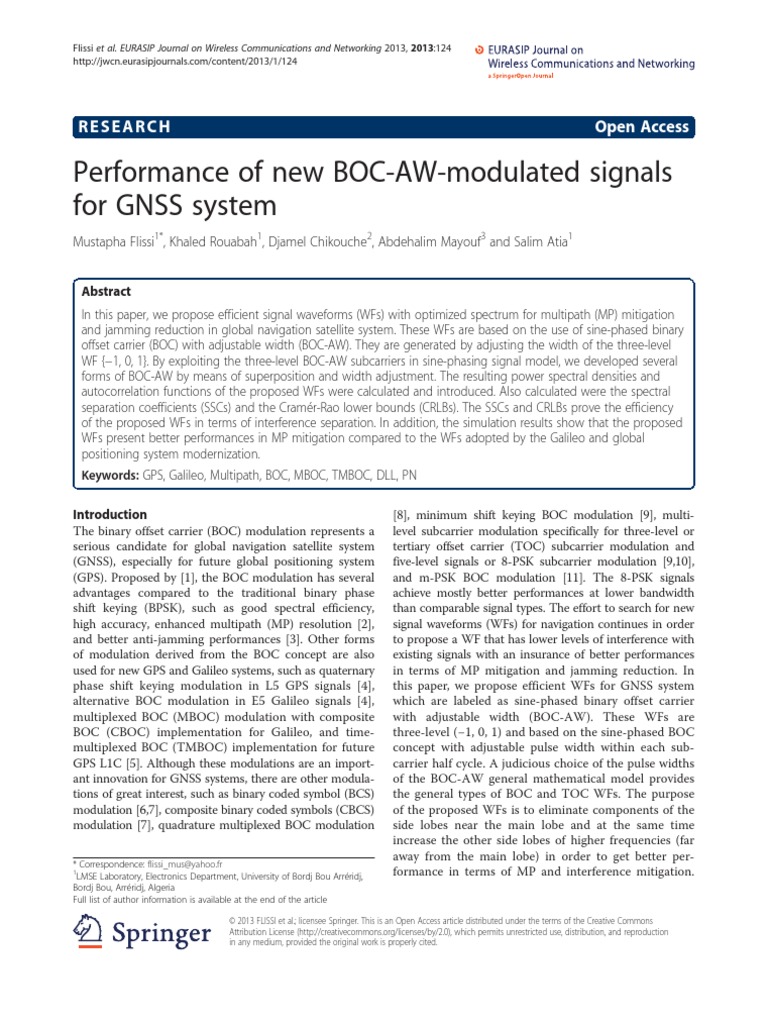 Performance of New BOC-AW-modulated Signals For GNSS System: Research Open Access | PDF | Signal ...