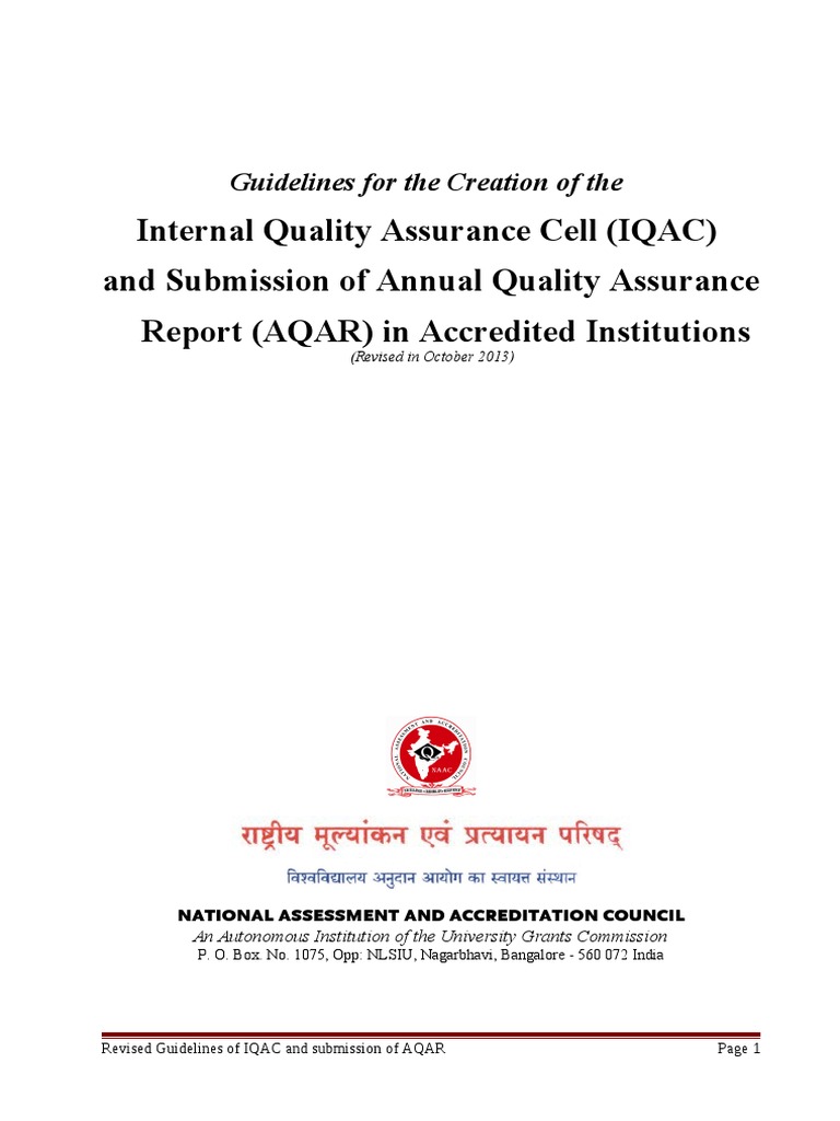 Internal Quality Assurance Cell (IQAC) and Submission of Annual Quality Assurance Report (AQAR ...