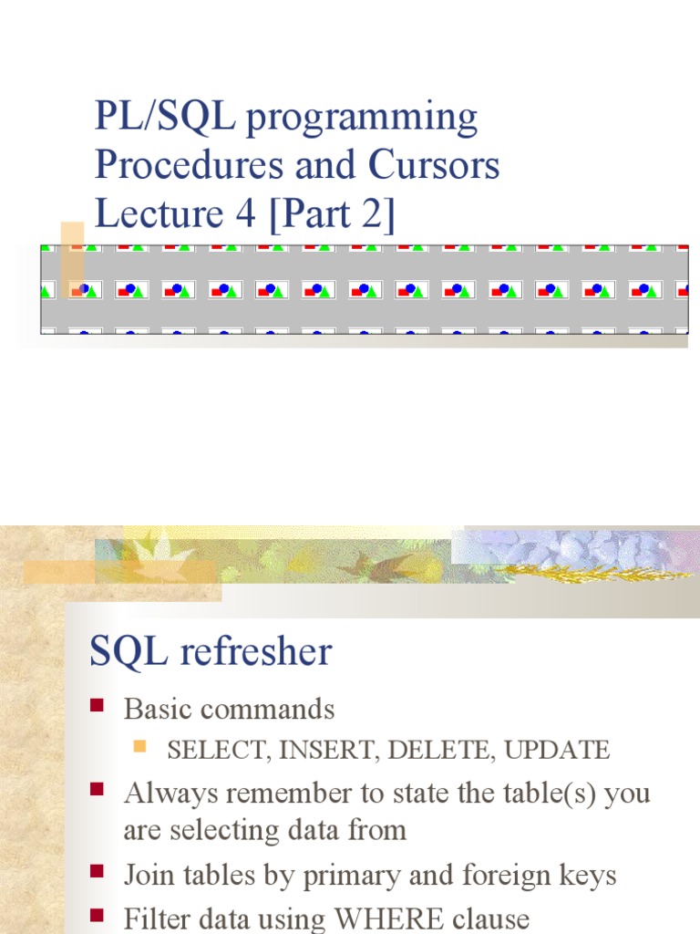 PL/SQL Programming Procedures and Cursors Lecture 4 (Part 2) | PDF | Pl/Sql | Information Retrieval