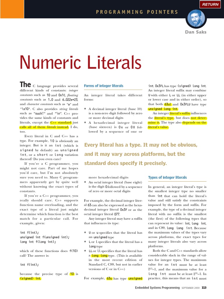 Numeric Literals | Download Free PDF | Integer (Computer Science) | C ... Numeric Literals | Download Free PDF | Integer (Computer Science) | C ...