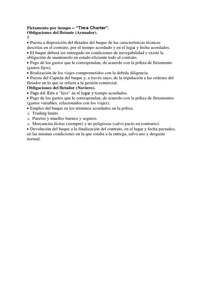 Obligaciones en Fletamento por Tiempo | PDF | Envío | Transporte de agua
