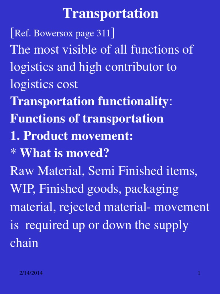 Transportation: Transportation Functionality: Functions of ...