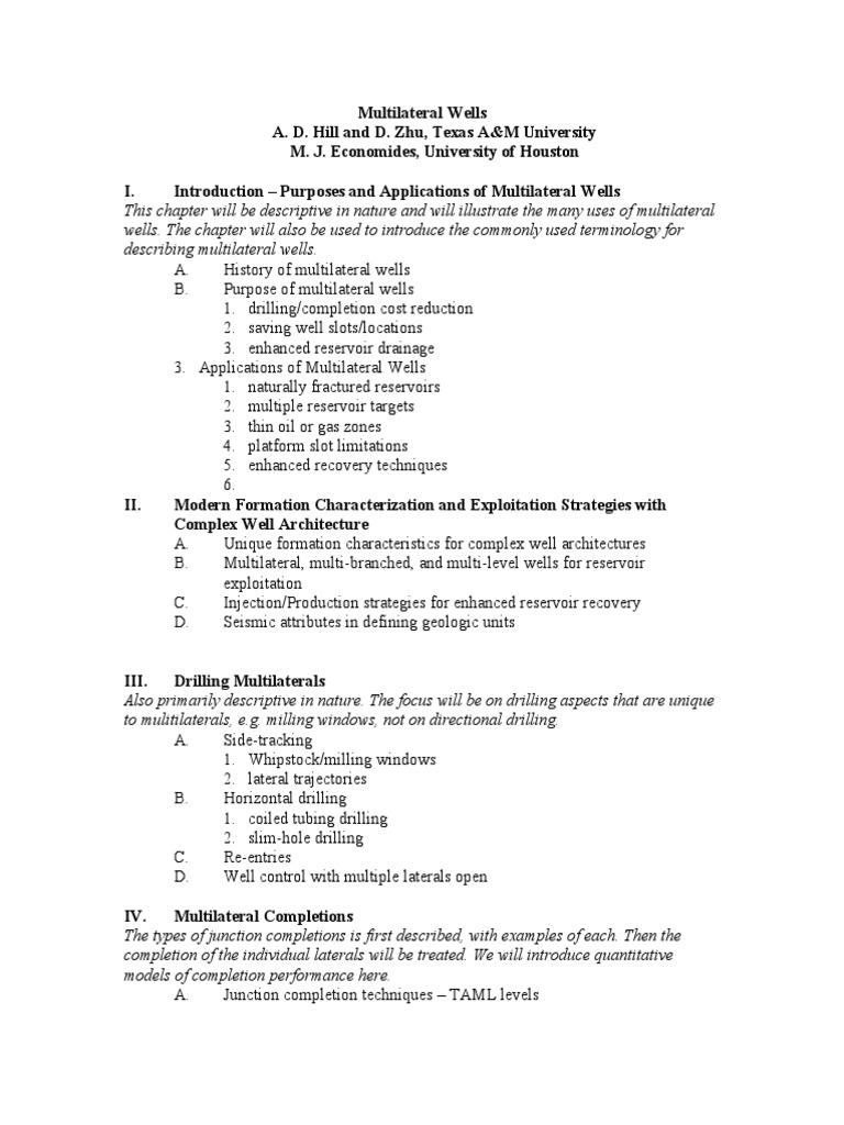 Multilateral Wells Outline 1-05 | PDF | Oil Well | Behavior