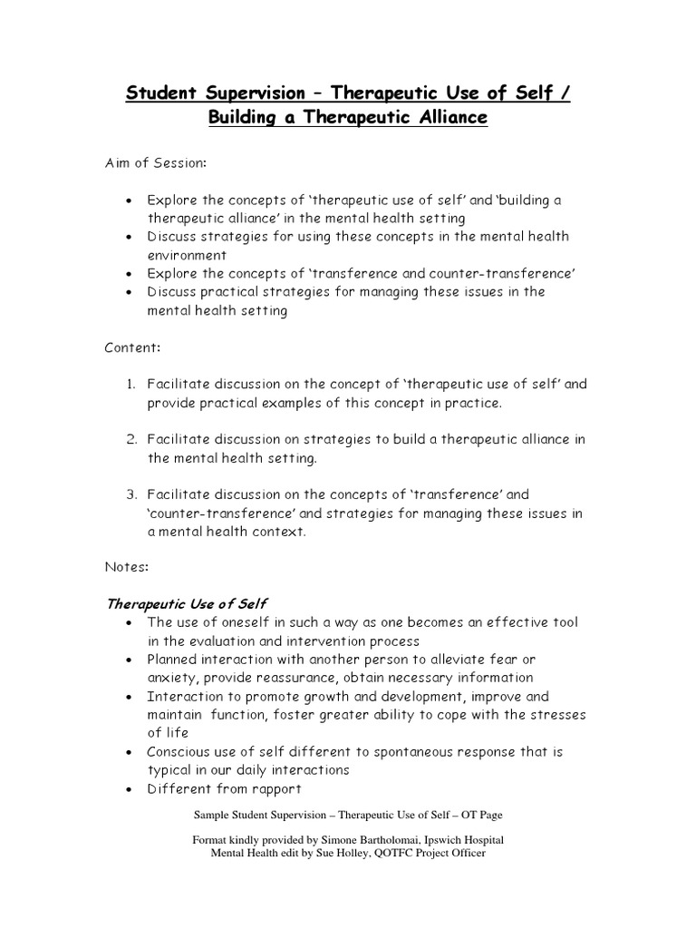 Session On Therapeutic Use of Self | PDF | Mental Health | Psychotherapy