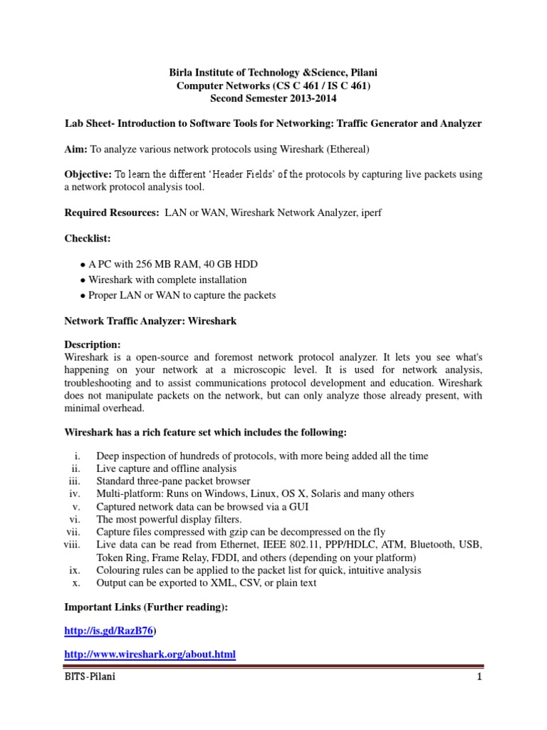 LAB-1 (A) Introduction To Software Tools For Networking - WIRESHARK | PDF | Transmission Control ...
