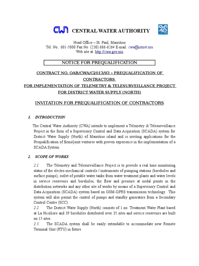 Central Water Authority: Notice For Prequalification | PDF | Science & Mathematics | Technology ...