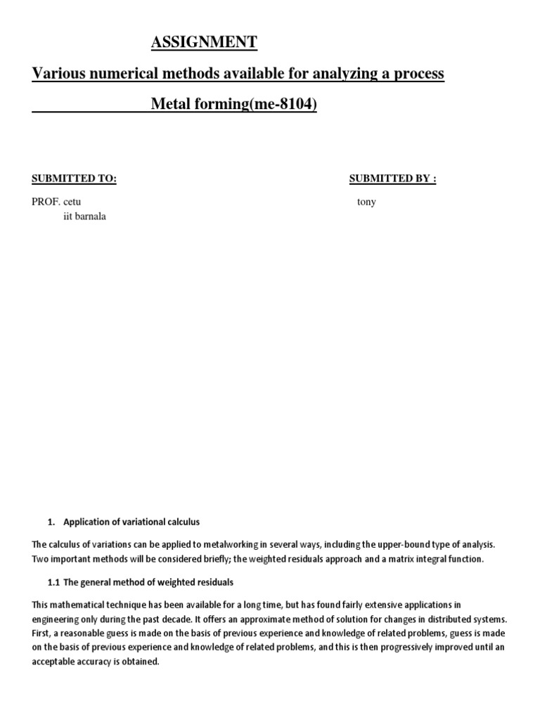 Assignment On Metal Forming | PDF | Finite Element Method | Calculus Of Variations