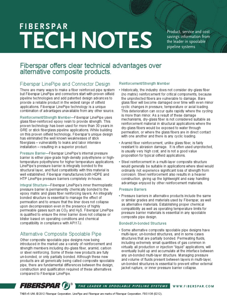 Fiberspar Technical Notes | PDF | Fiberglass | Composite Material