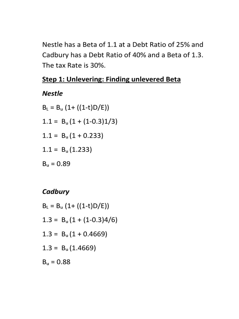 Beta Unlevering & Relevering | PDF | Chocolate | Debt