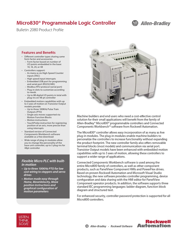 Micro830® Programmable Logic Controller: Bulletin 2080 Product Profile ...
