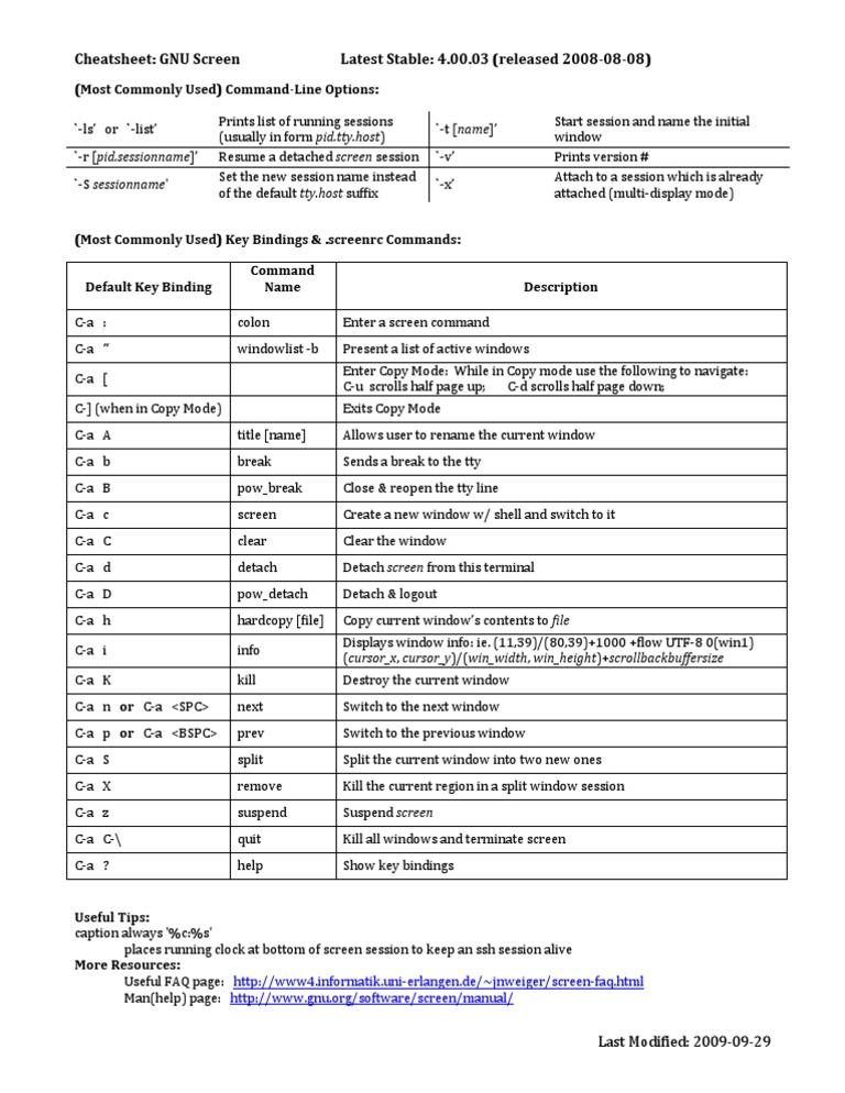 Screen Cheatsheet | PDF | Computer Terminal | Digital Technology