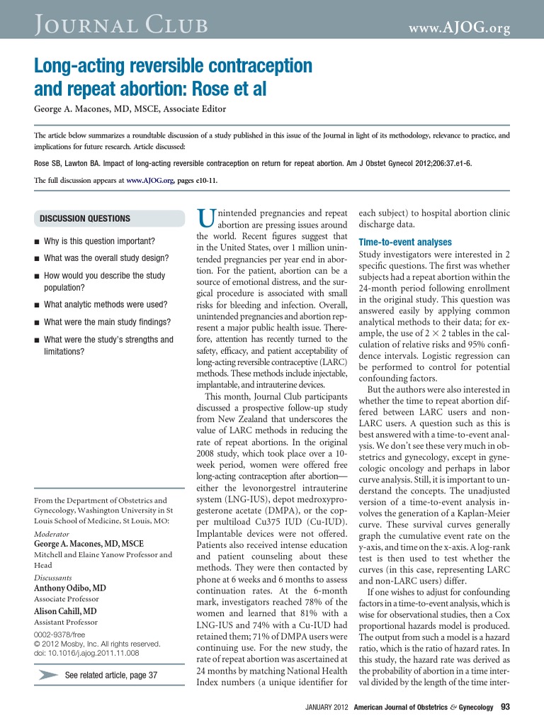 Long-Acting Reversible Contraception and Repeat Abortion: Rose Et Al ...