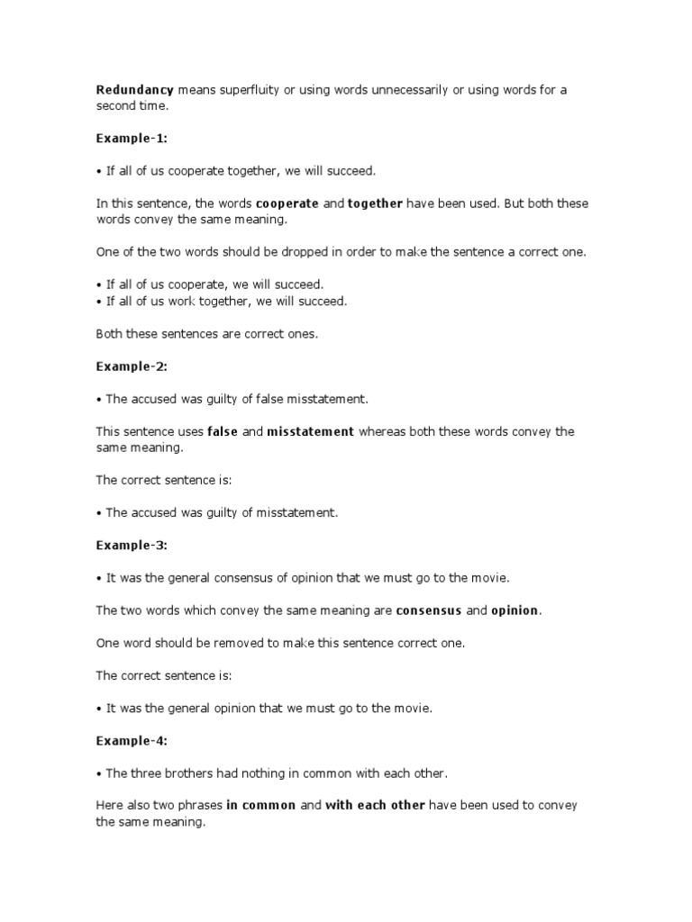 Redundancy | PDF | Sentence (Linguistics)