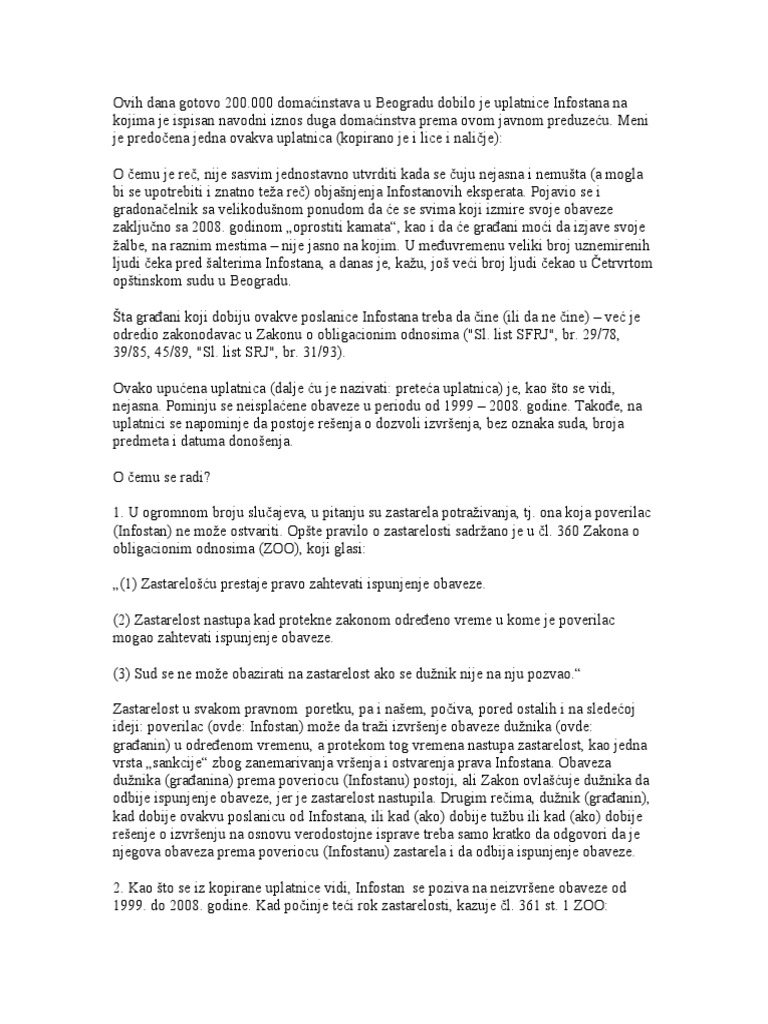 Prigovor Infostan | PDF