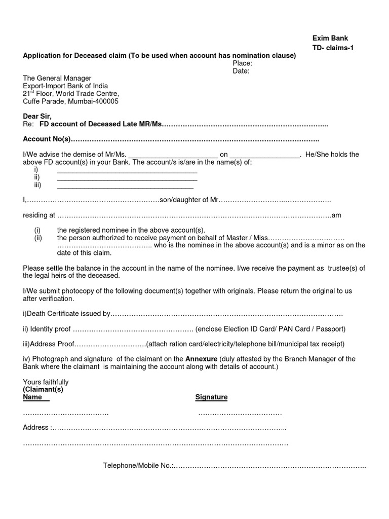 Exim Bank Claim Form | Government | Politics