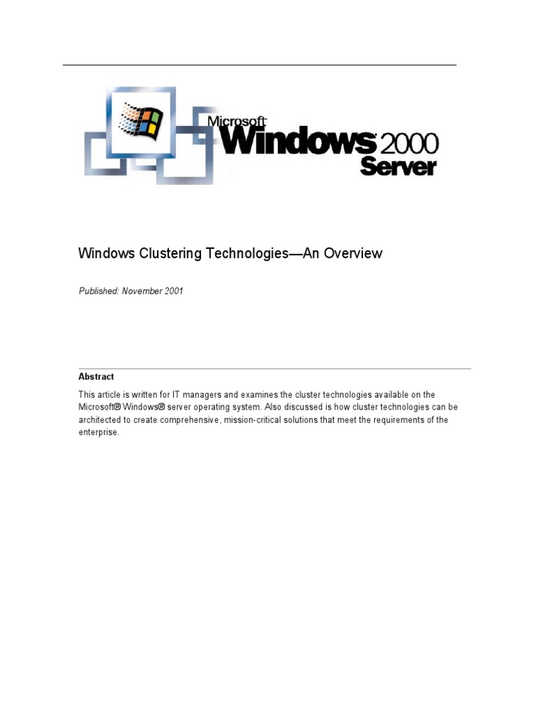 Windows Clustering Technologies-An Overview: Published: November 2001 | PDF | Computer Cluster ...