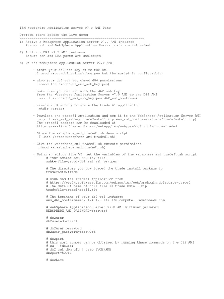 WebSphere Application Server AMI Cheatsheet For Demo | PDF | Ibm Db2 ...