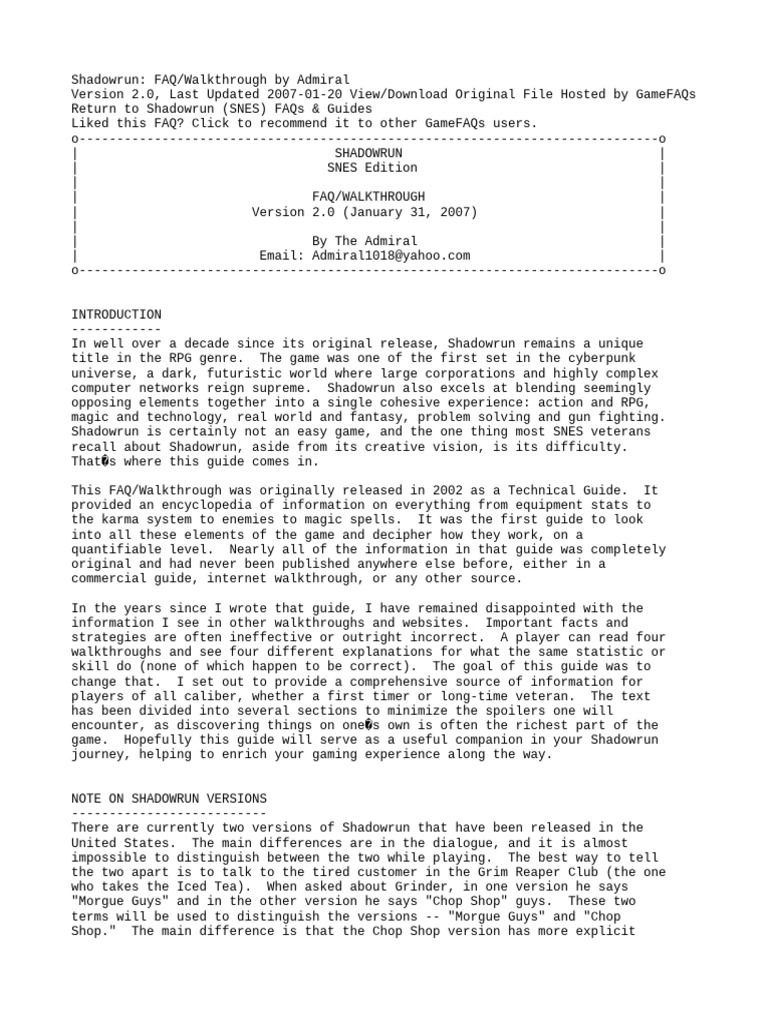 Shadow Run | PDF | Strategy Guide | Leisure