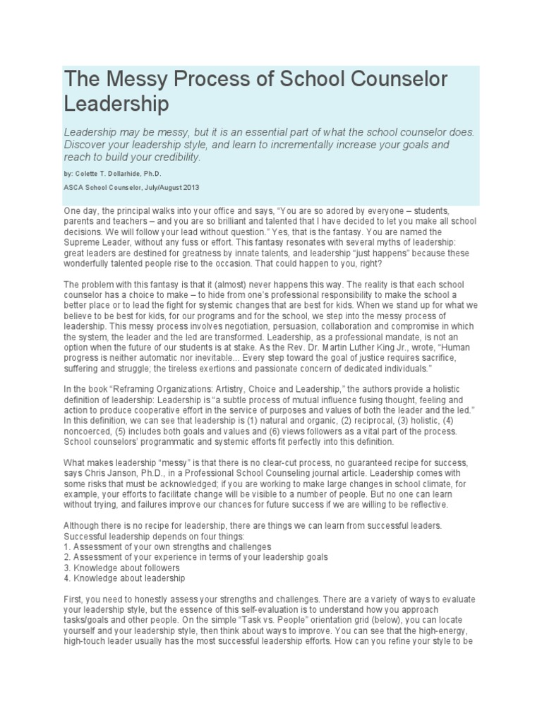 Messy Process of School Counselor Leadership | PDF | School Counselor ...