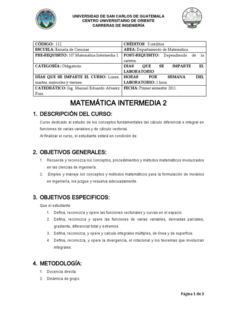 Guia Programatica Matematica Intermedia 2 | PDF | Integral | Derivado