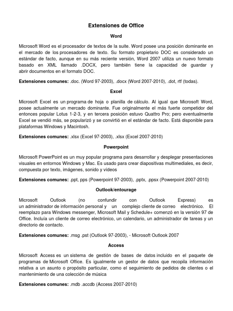 Extensiones de Office | PDF | Tecnología digital | Archivo de computadora