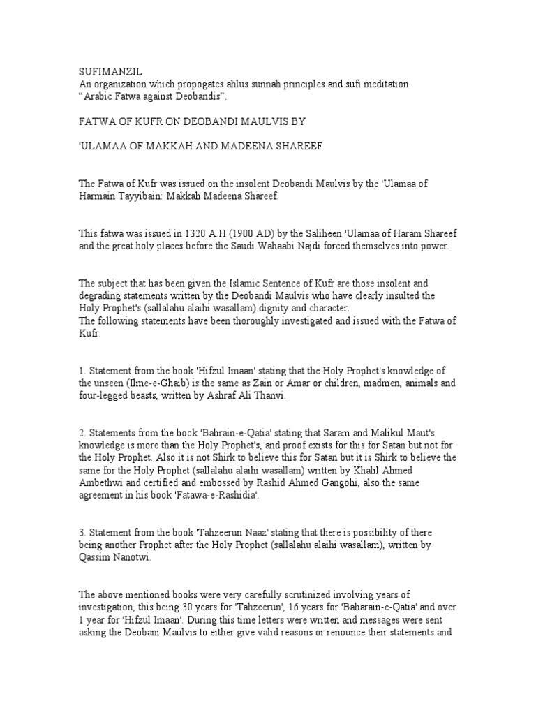 The Fatwa of Kufr: An Analysis of the Ruling Declaring Certain Deobandi ...