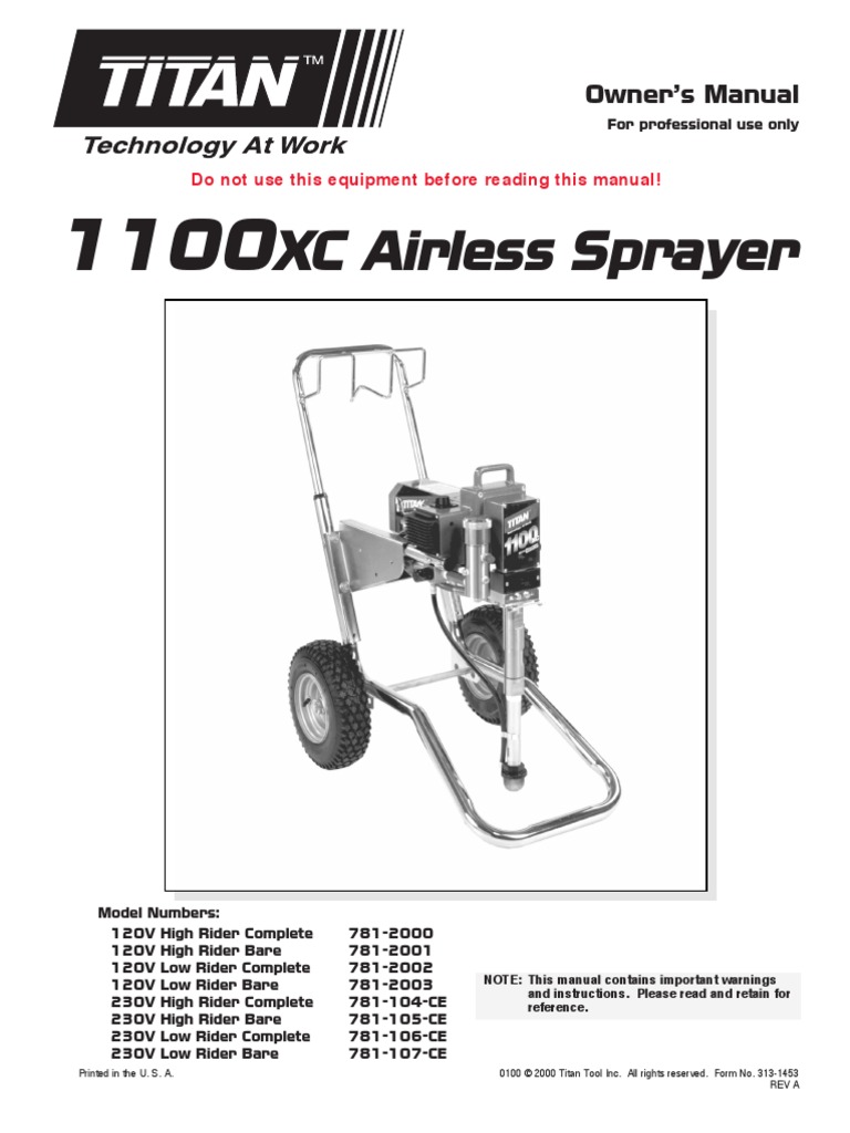 1100 XC Airless Sprayer | PDF | Electrical Connector | Surgery