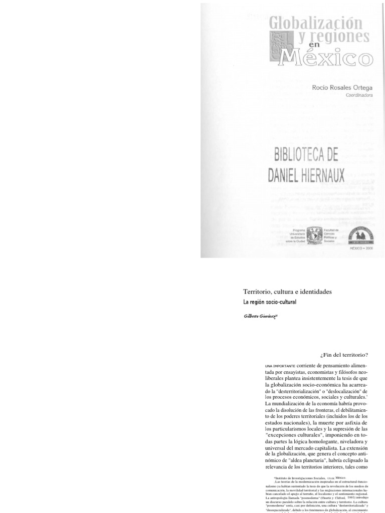 Territorio Cultura e Identidades Gilberto Giménez | PDF
