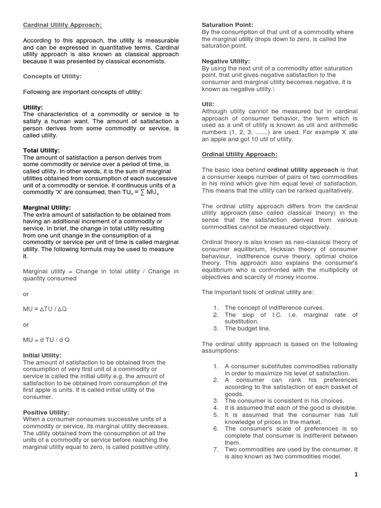 Cardinal Utility Approach Explained | PDF | Utility | Marginal Utility