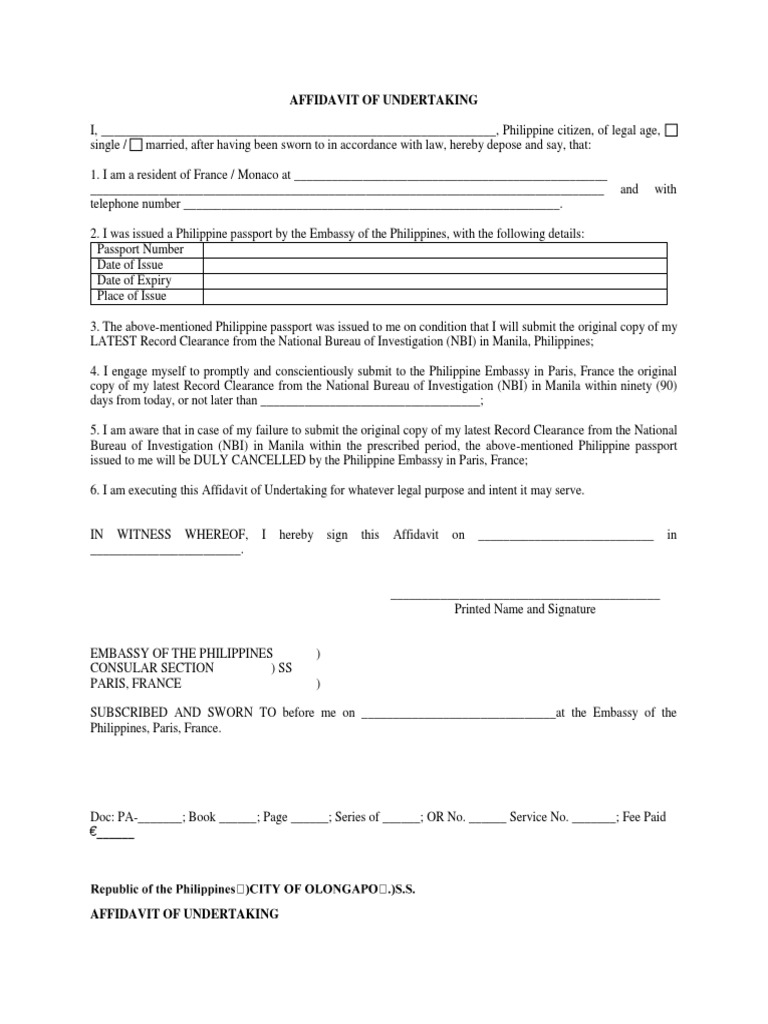 Affidavit of Undertaking | Affidavit | Notary Public