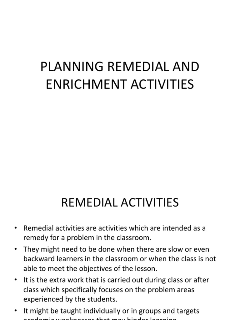 Planning Remedial and Enrichment Activities | PDF | Self Esteem | Learning