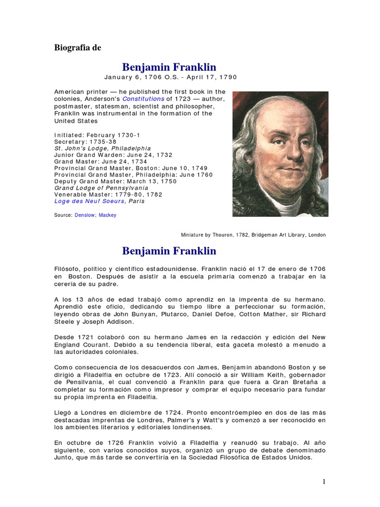 Biografía de Benjamin Franklin | PDF | Benjamin Franklin | Filadelfia