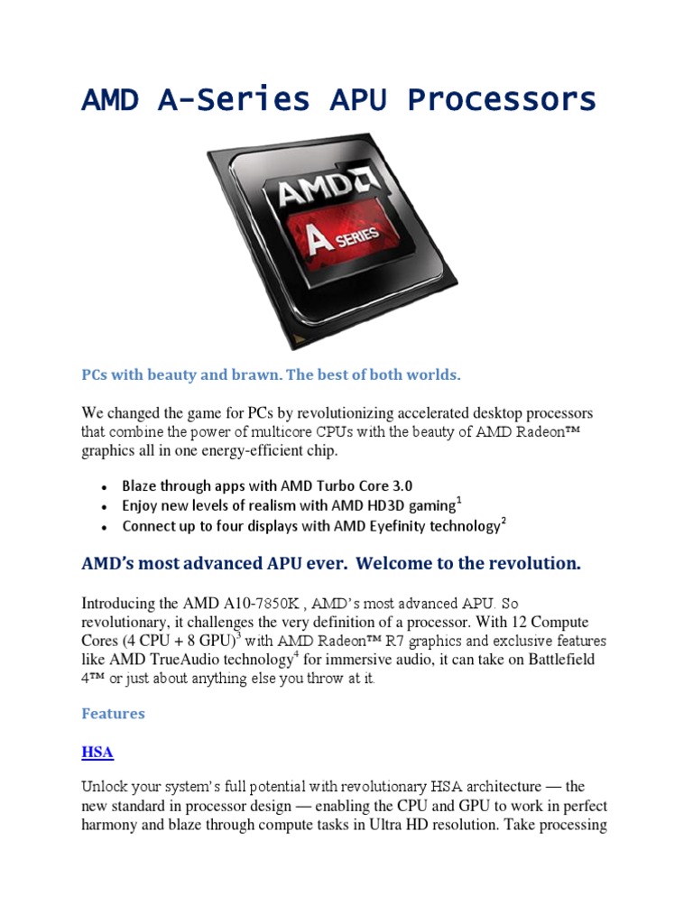 AMD a-Series APU Processors | Advanced Micro Devices | Graphics ...
