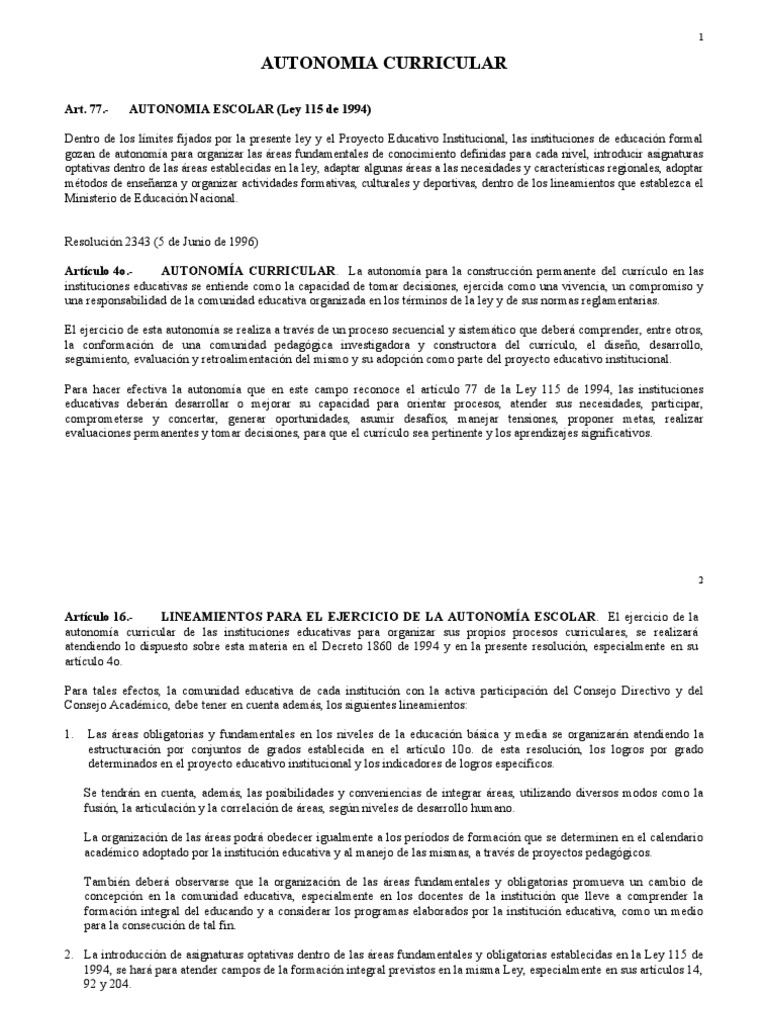 Autonomía Curricular en Educación Secundaria | PDF | Institución | Plan ...